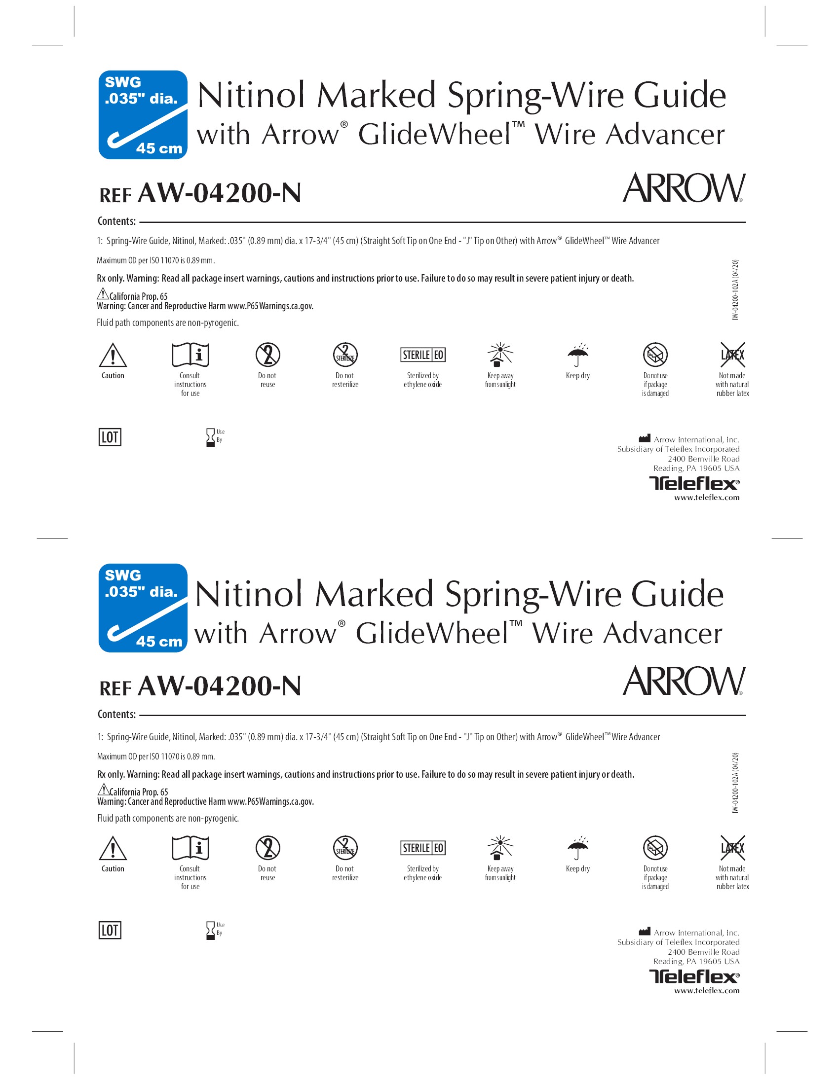 AW-04200-N - Teleflex Incorporated - Vascular Access Product Catalog